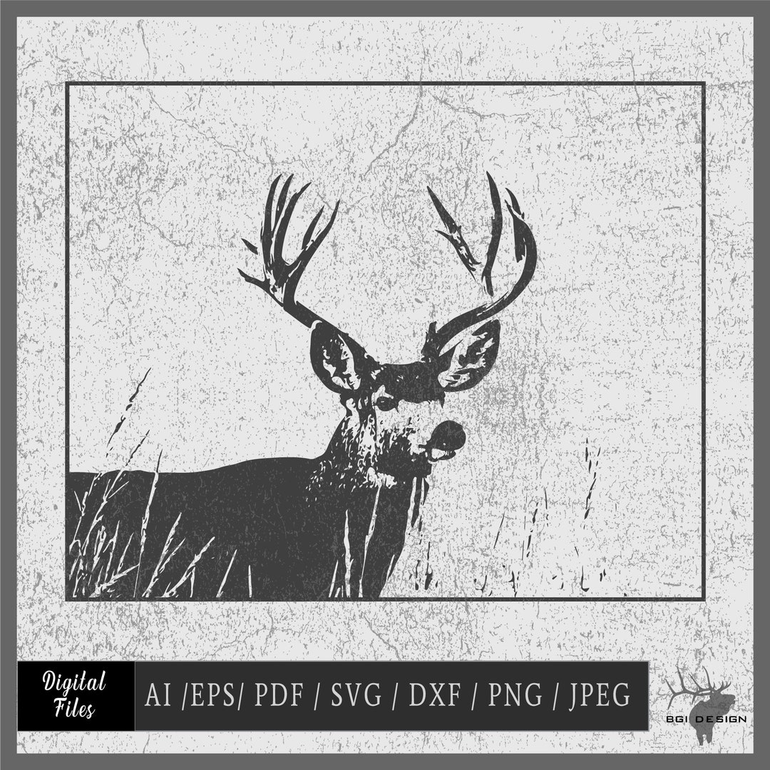 Mule Deer 17 Vector Eps / Ai / Pdf / Dxf / Png / Jpeg Buck Silhouette ...