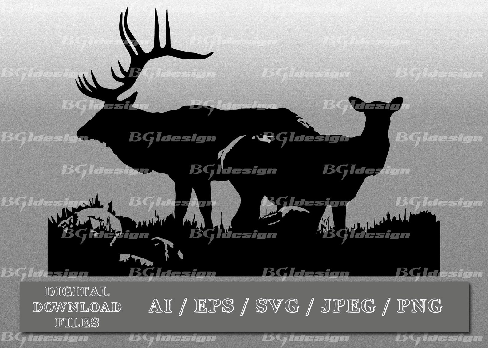 Bull Elk W/cow Vector Eps / Ai / Svg / Png Hunting Wapiti - Etsy