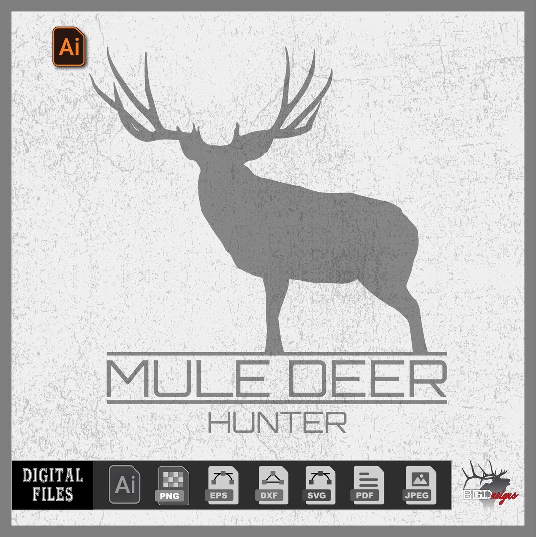 Mule Deer Hunter Vector Eps / Ai / Svg / Pdf / Dxf / Png / Jpeg Buck ...
