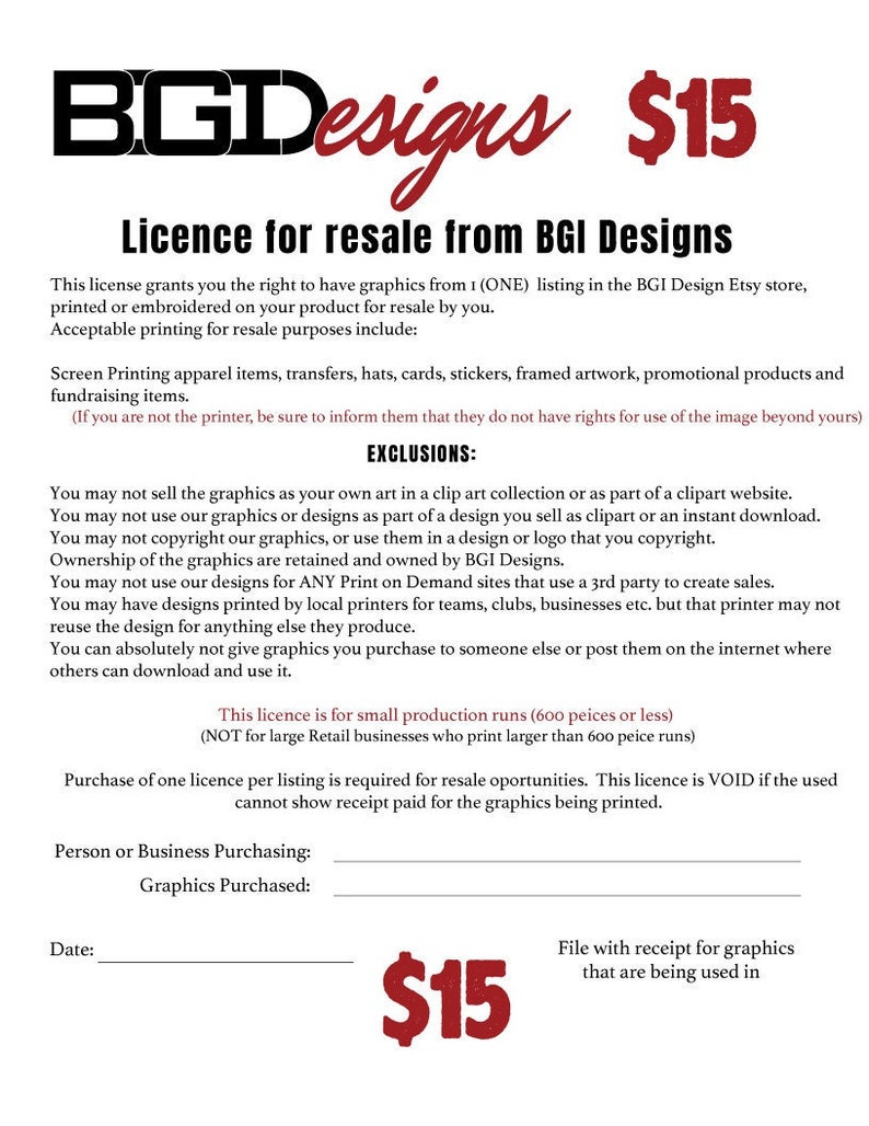 License for Resale Use for 1 BGI Design - Etsy
