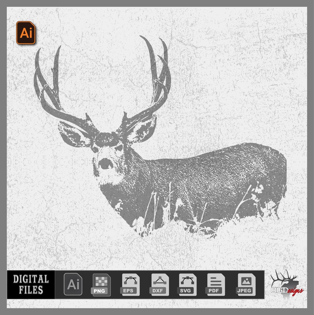Mule Deer 7822 Vector Eps / Ai / Pdf / Svg / Dxf / Png / Jpeg Buck ...
