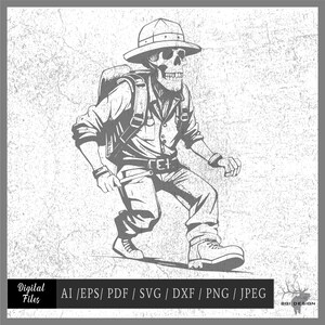 Skeleton Hiker Vector Eps / Ai / Svg / Png / Pdf / Dxf / Jpeg - Etsy