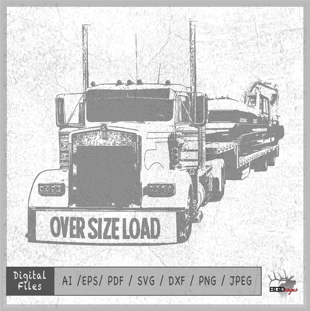 Lowboy Truck Oversized Load Vector2 Eps / Ai / Svg / Png / Jpeg / Dxf ...