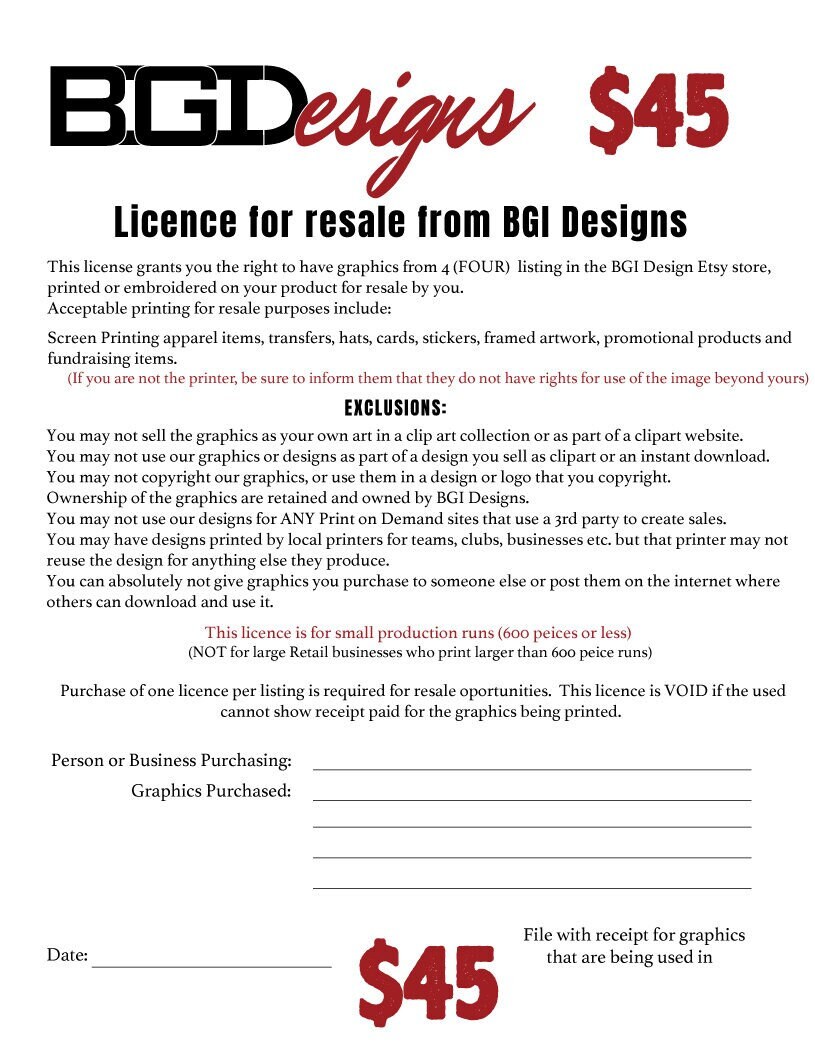 License for Resale Use for 4 BGI Design - Etsy
