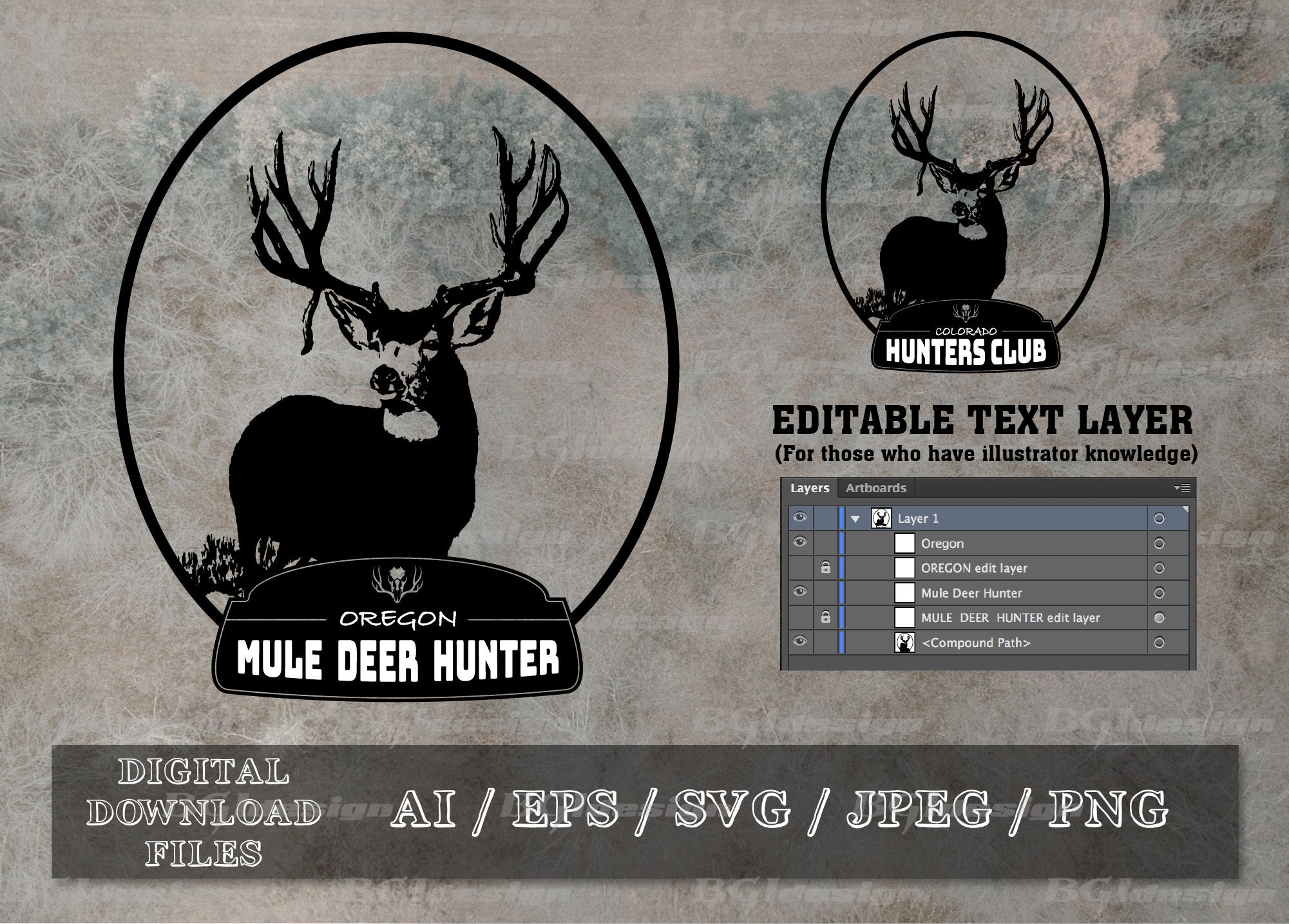 Mule Deer Hunter 2 Vector Eps / Ai / Svg / Png / Jpeg - Etsy