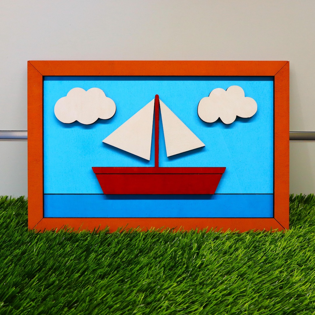 Wooden 3D Boat Ocean Wall Art, Sailing Waves Home Decor, Handcrafted ...