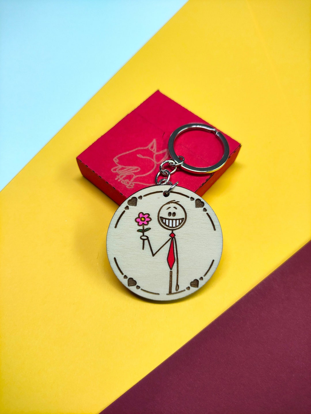 Charming Stick Man Keychain, Cute Wooden Keychain, Gift for Loved Ones ...