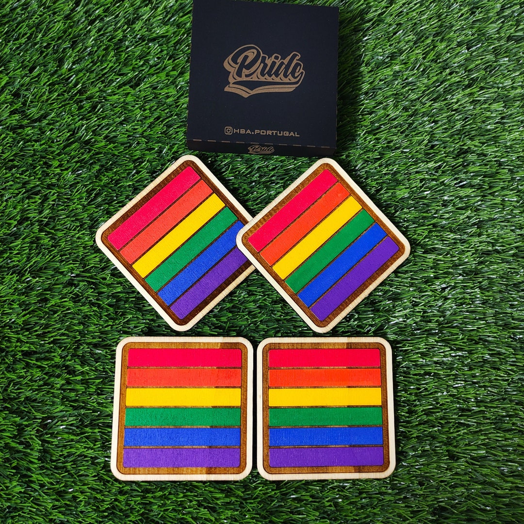 Set of 4 Rainbow-colored Wooden Coasters, Unique Gift, Home Decoration ...