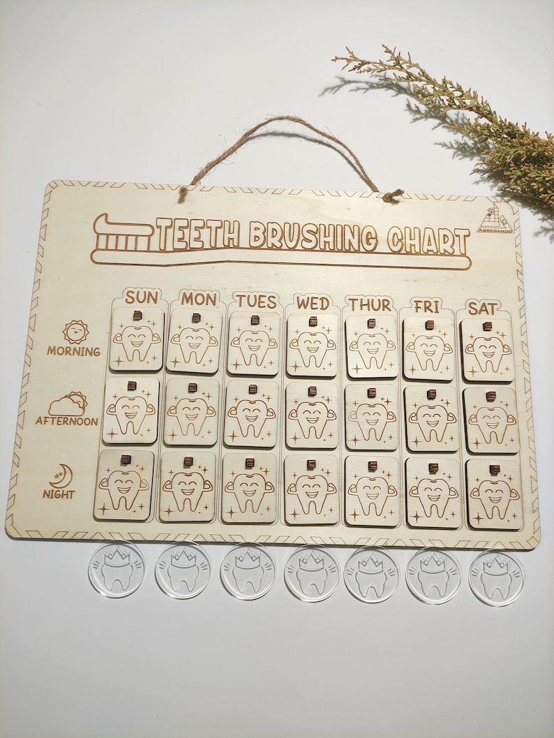 Wooden Teeth Brushing Chart Wood Tooth Brush Tracker Weekly - Etsy