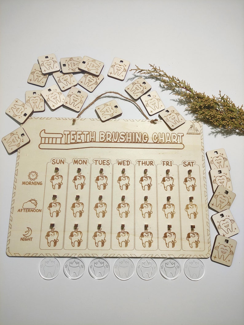 Wooden Teeth Brushing Chart Wood Tooth Brush Tracker Weekly - Etsy