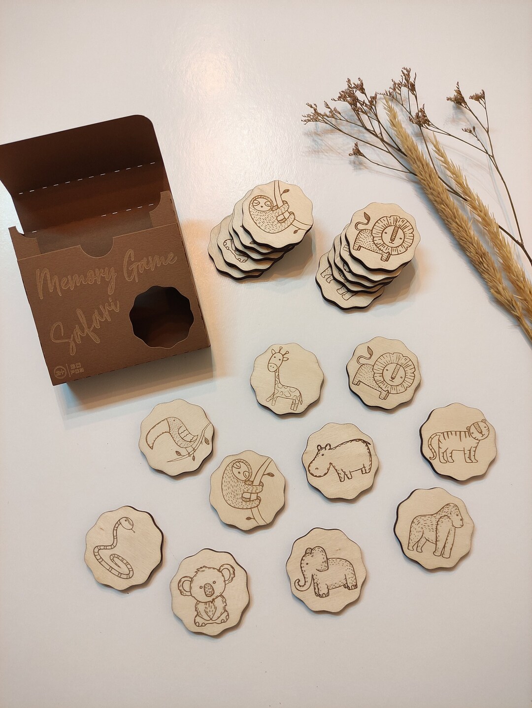 Wooden Safari Memory Game, Personalized Gifts for Kids Matching Cards ...