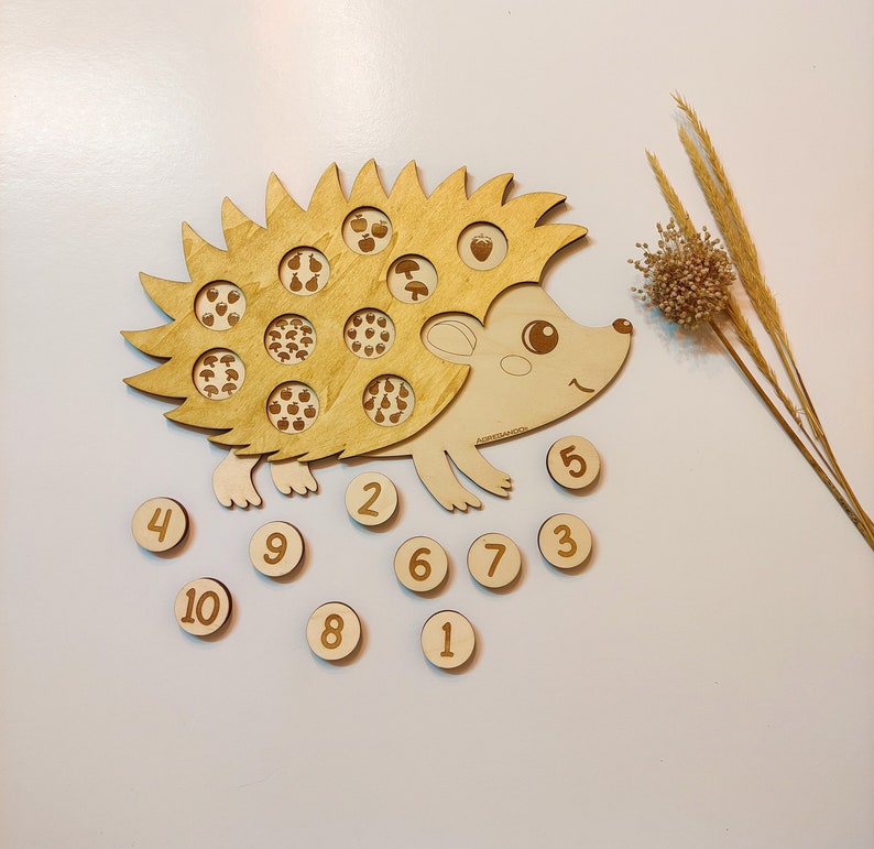 Wooden Puzzle Forest Hedgehog Toy Counting Number With | Etsy