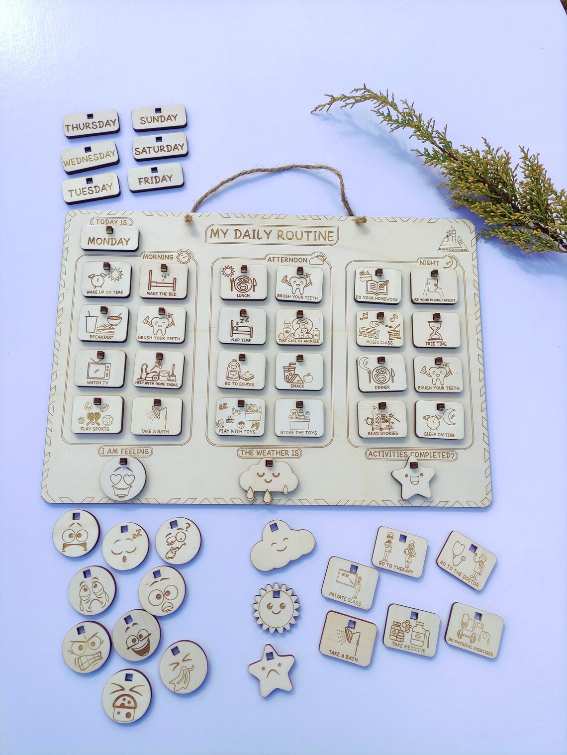 Wooden Daily Routine Board, My Daily Routine, Child's Routine, Task ...