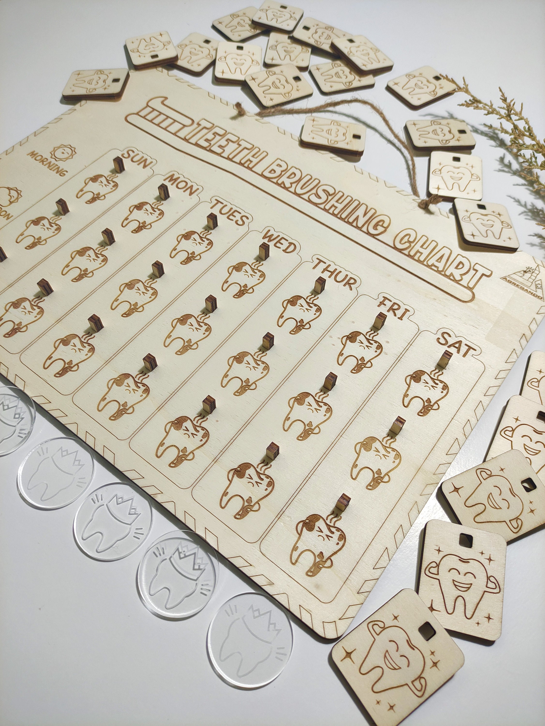 Wooden Teeth Brushing Chart Wood Tooth Brush Tracker Weekly - Etsy Israel