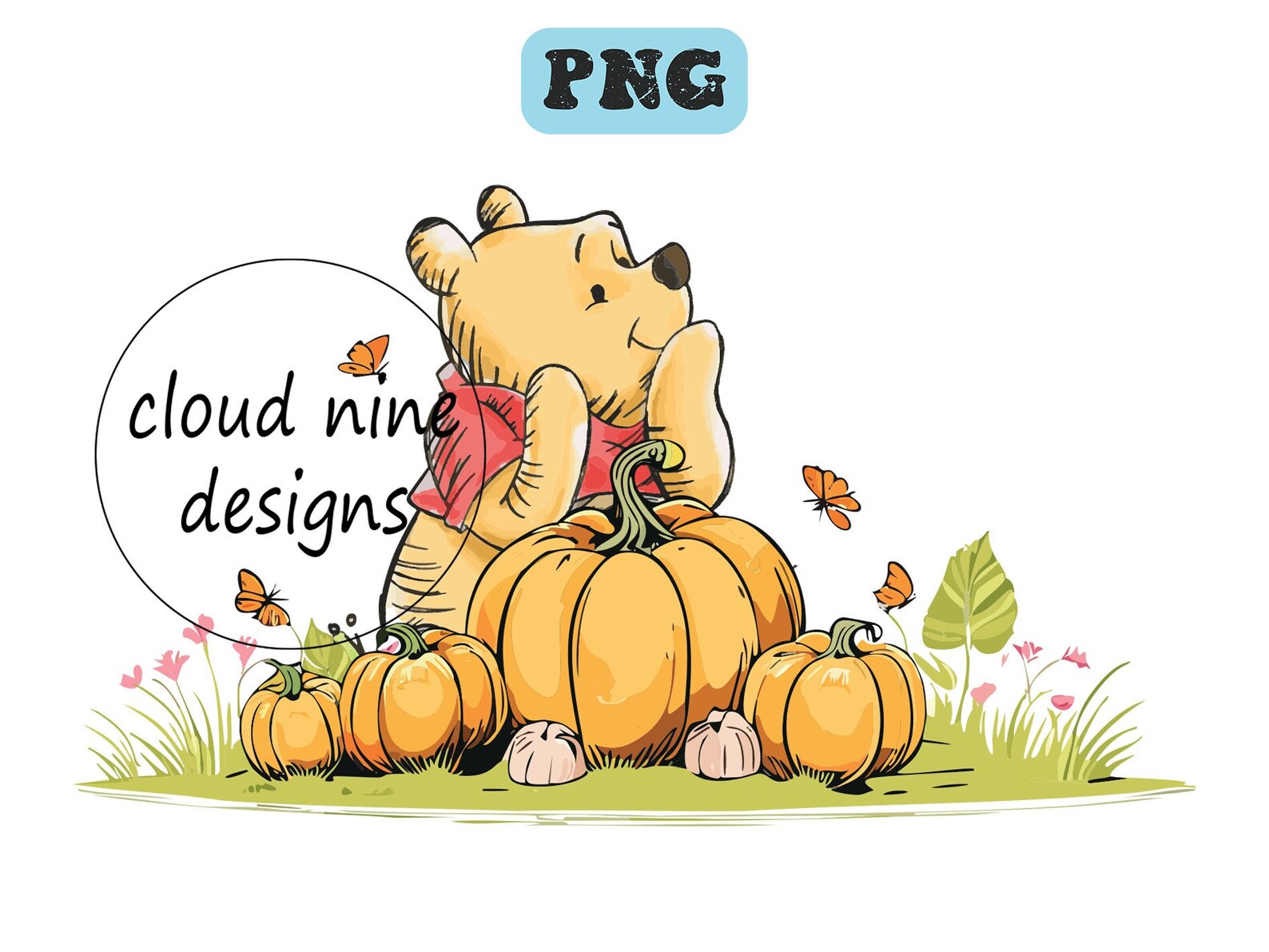 Pumpkin Patch Autumn Fall Pooh Bear PNG Print Sublimation Illustration ...