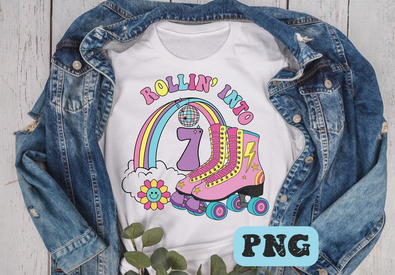 Rolling Into 7, Girls 7th Birthday Clip Art Illustration Sublimation ...