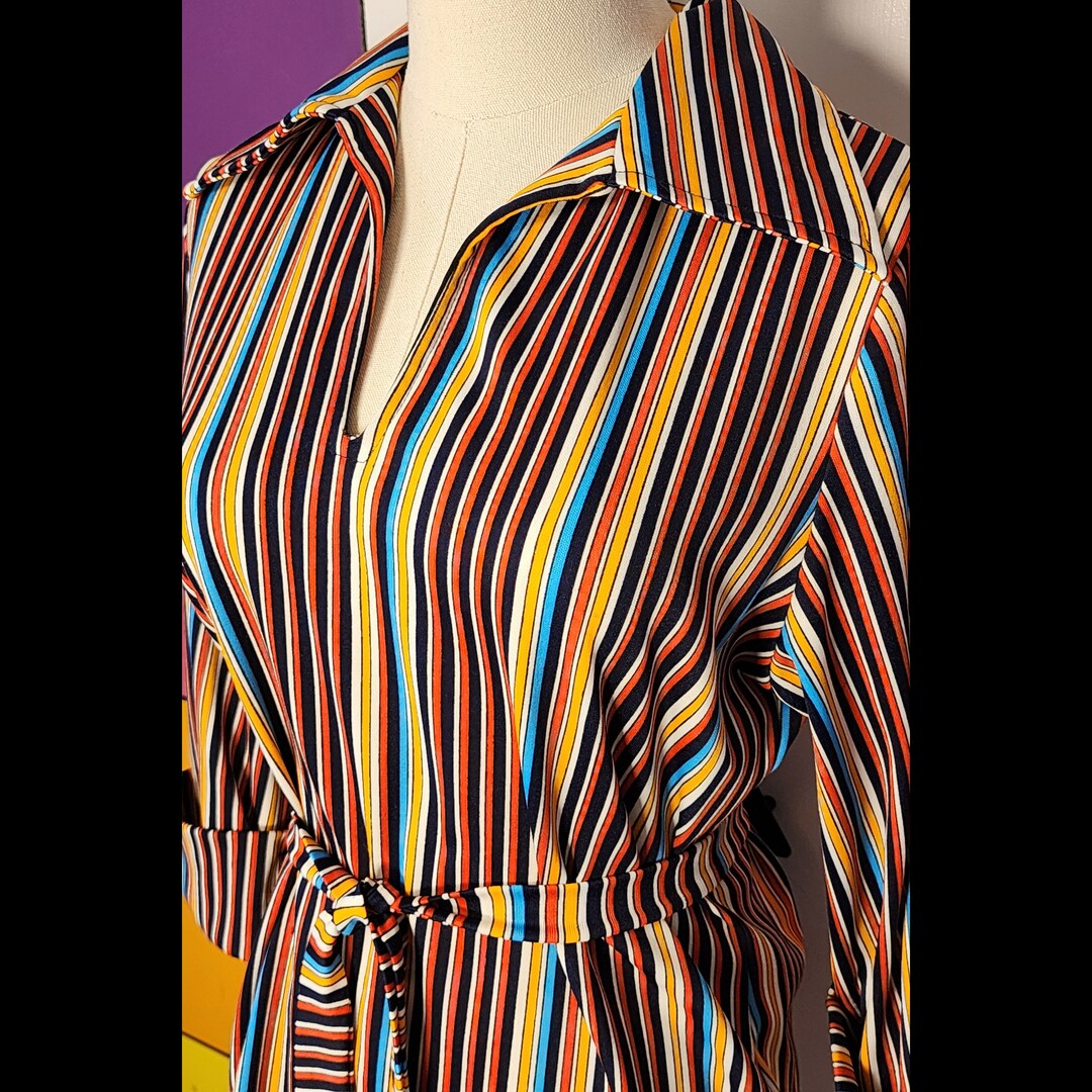 Fun & FUNKY Vintage 70s "rhoda Lee" Primary Colors Striped Polyester ...
