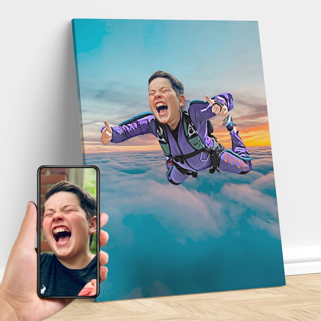 Personalized Skydive Adventure Wall Art, Custom Portrait From Photo ...