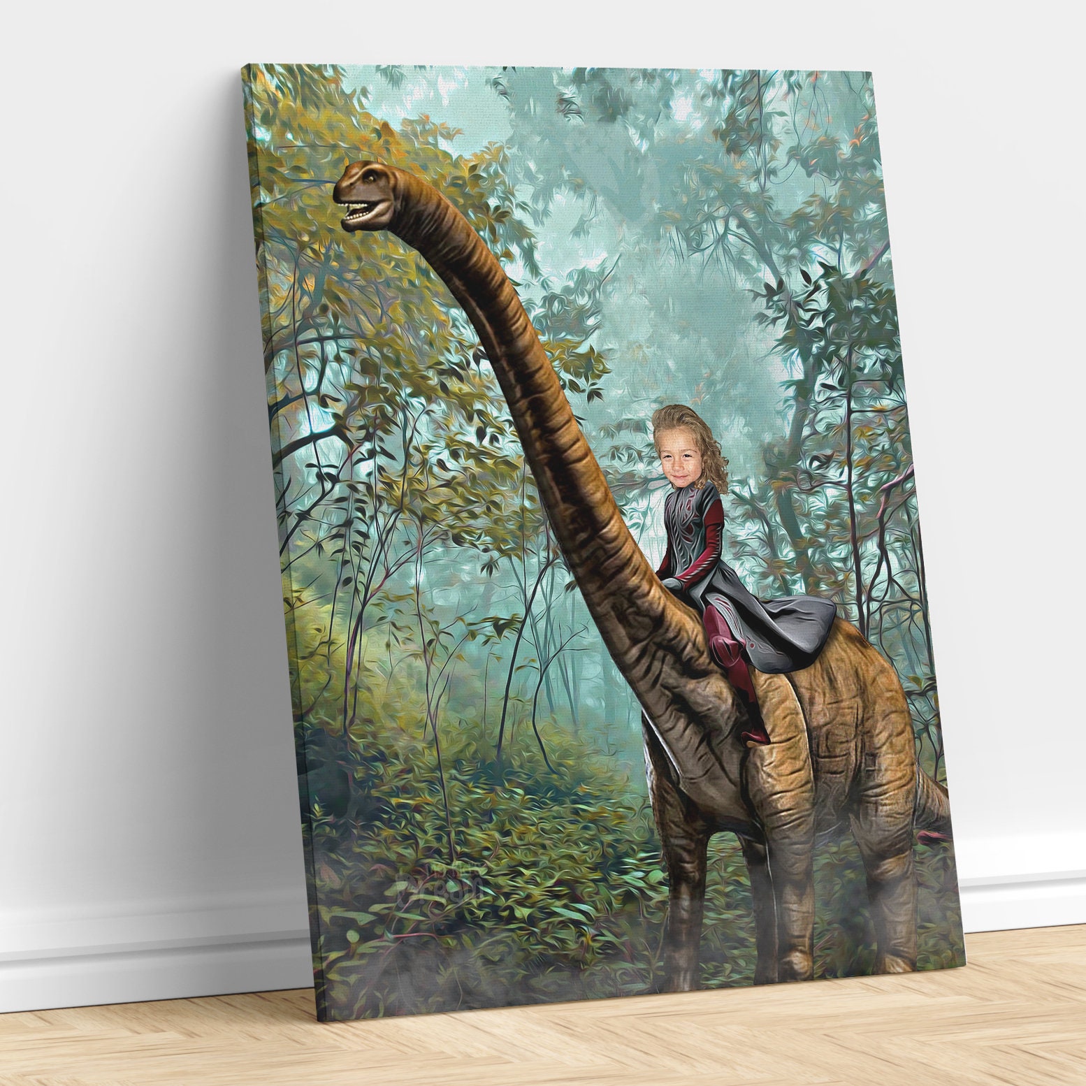 Personalized Kid Riding Brontosaurus Jurassic Dinosaur Art - Etsy