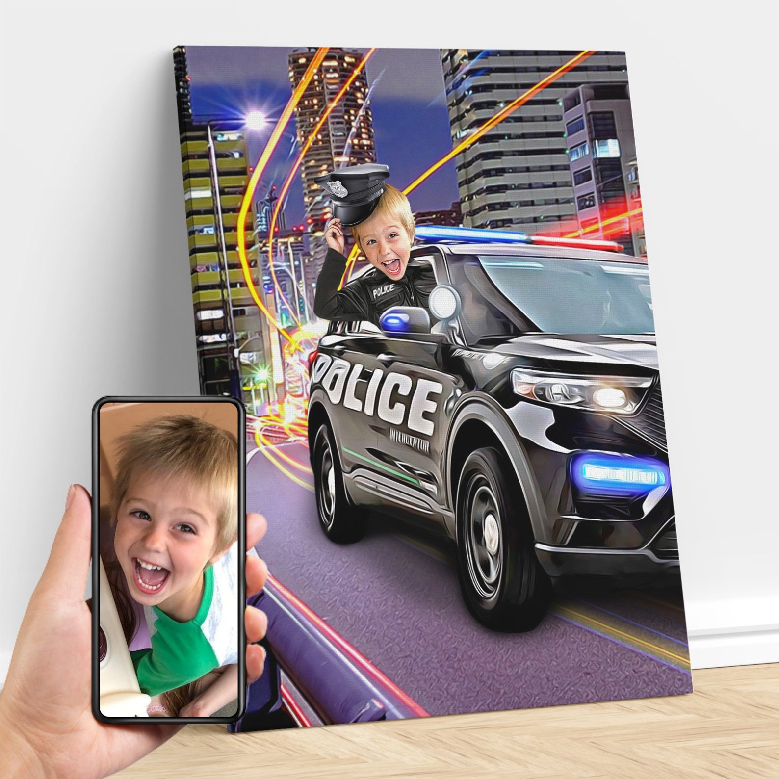 Personalized Boy Cop Police Art Custom Portrait From Photo - Etsy