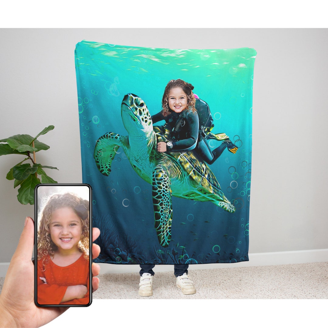 Personalized Child Giant Sea Turtle Blanket, Custom Velveteen Plush ...