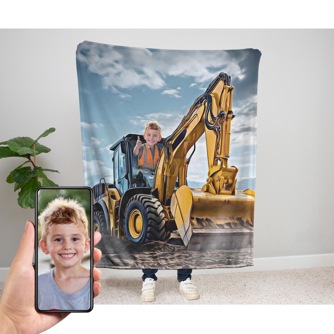 Personalized Kid Backhoe Truck Blanket, Velveteen Plush, Custom ...