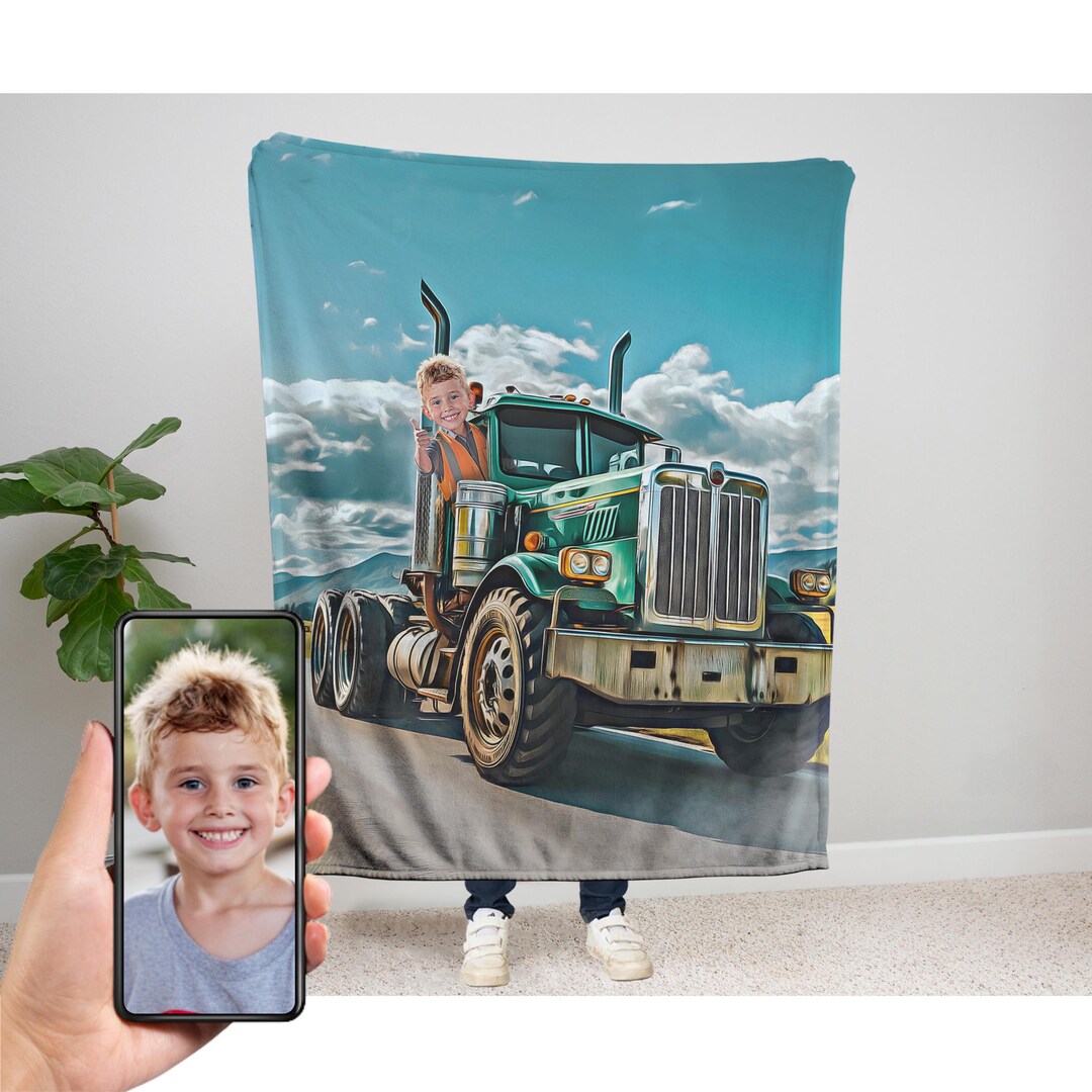 Personalized Kid Semi Truck Blanket, Velveteen Plush, Custom ...