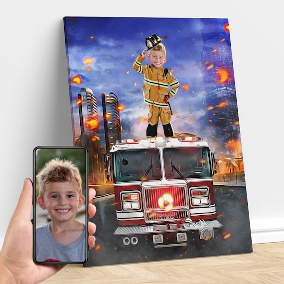 Personalized Firefighter Art Custom Portrait From Photo Fire - Etsy