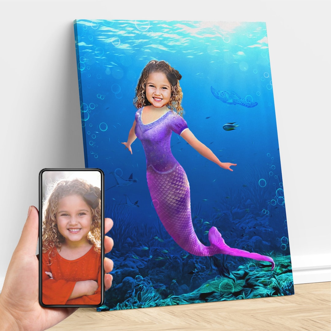 Personalized Girl Mermaid, Custom Child Portrait From Photo, Mermaid ...