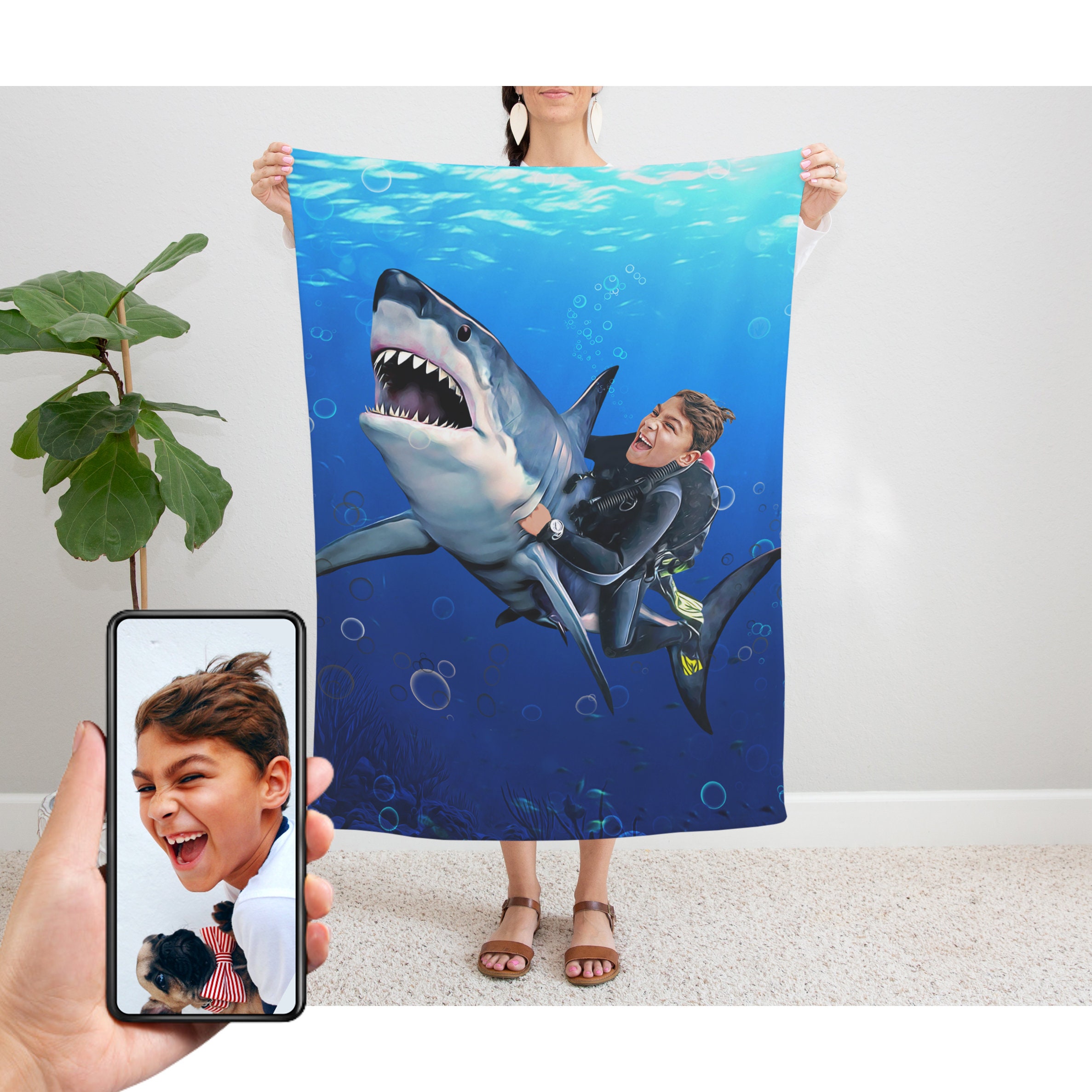 Personalized Shark Custom Velveteen Plush Blanket Custom - Etsy