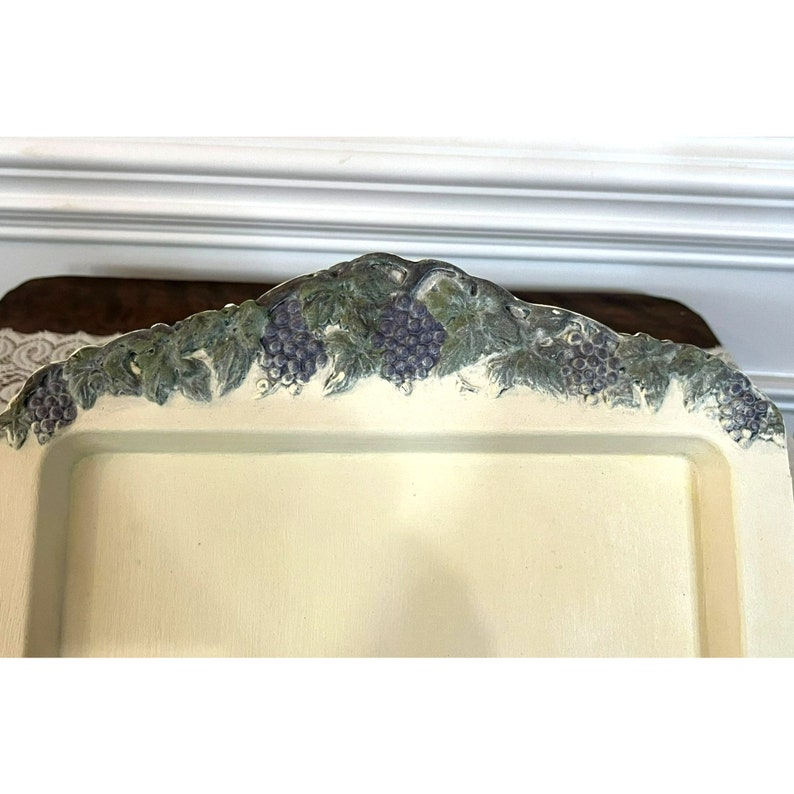 Vintage Look, Vinyard Inspired Painted Silverplate Serving Tray With ...