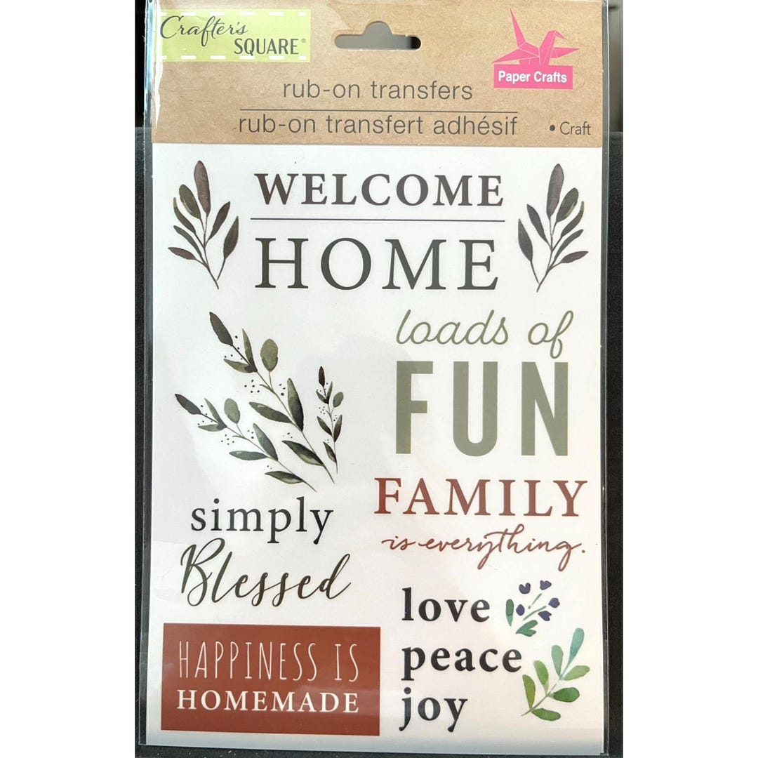 Crafters Square, Rub on Transfers, Welcome Home, Love, Peace, Joy ...