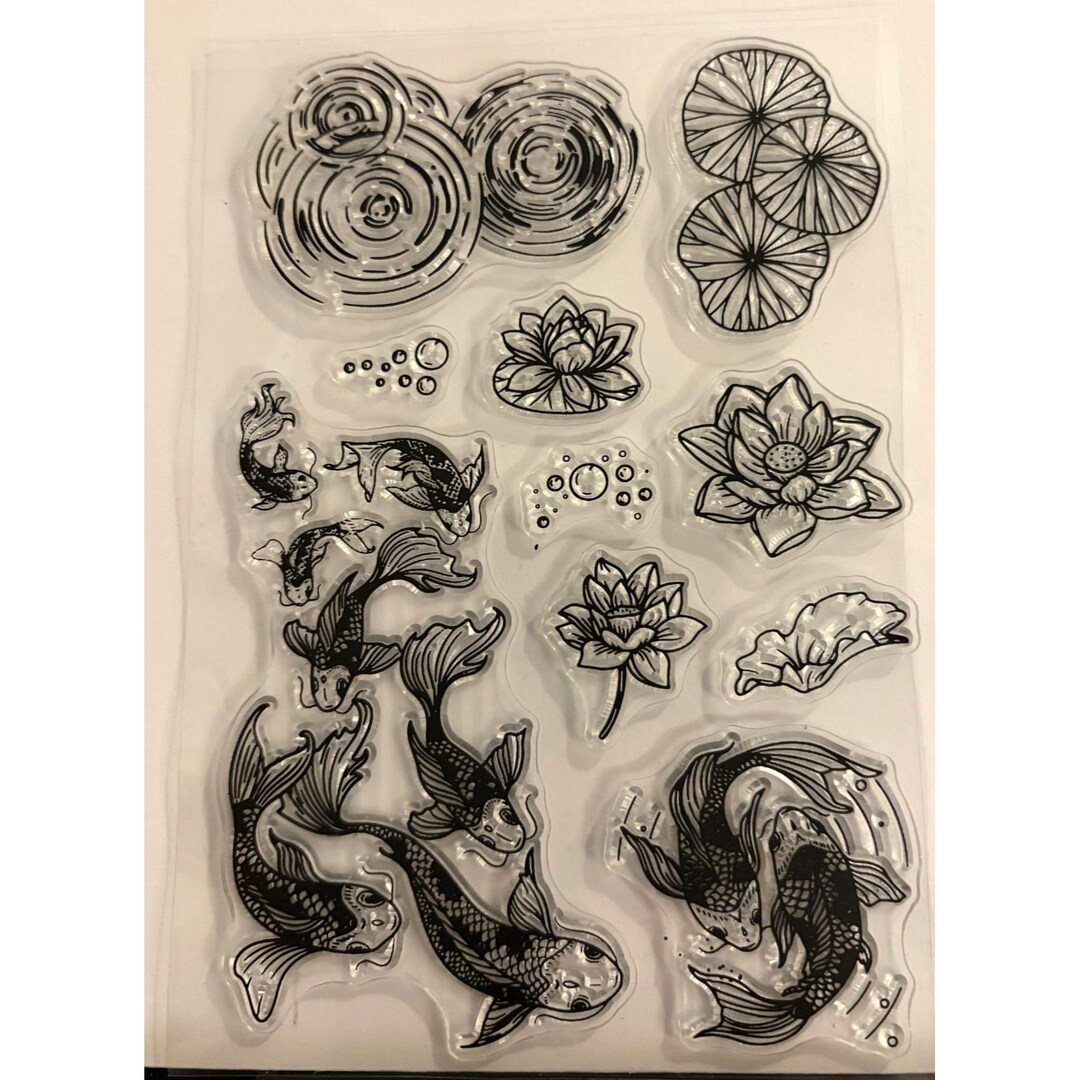 Clear Stamp, Pond Theme, Koi Fish, Lotus Flowers, Scrapbook, Card ...