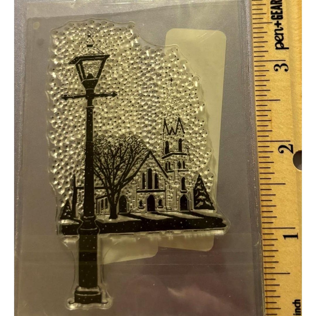 Clear Stamp, Winter Scene, Church, Lamp Post, Scrapbooking, Card Making ...