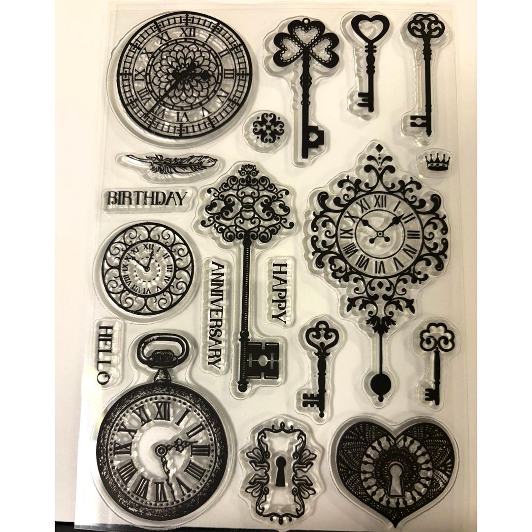 Clear Stamp, Vintage Theme, Keys, Locks, Clocks, Scrapbook, Card Making ...