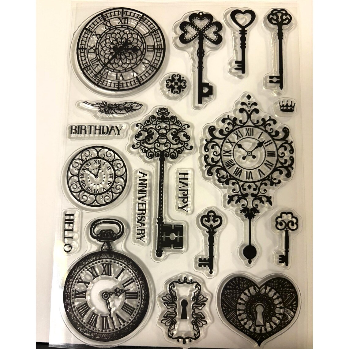 Clear Stamp, Vintage Theme, Keys, Locks, Clocks, Scrapbook, Card Making ...