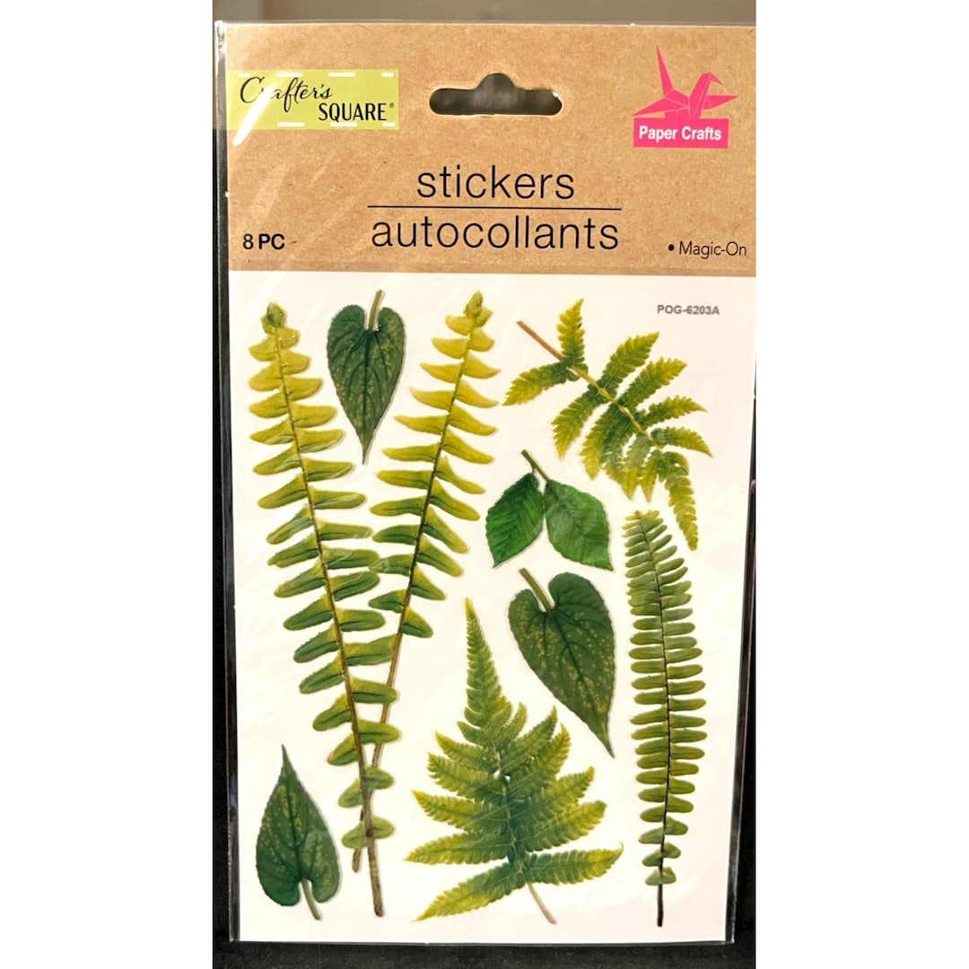Crafters Square Leaves, Ferns, "magic On", Permanent Stickers. See Desc ...