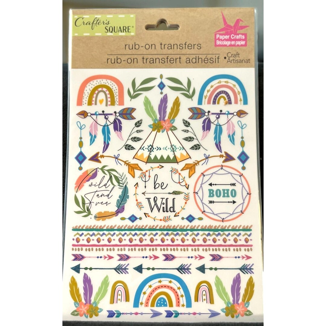 New! Rub on Transfers Pastel, Teepee's, Boho, Feathers, Rainbows ...