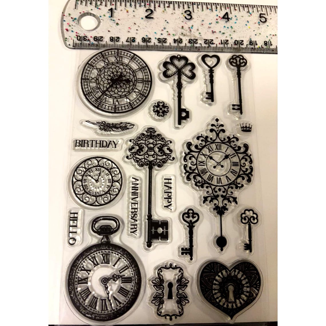 Clear Stamp, Vintage Theme, Keys, Locks, Clocks, Scrapbook, Card Making ...