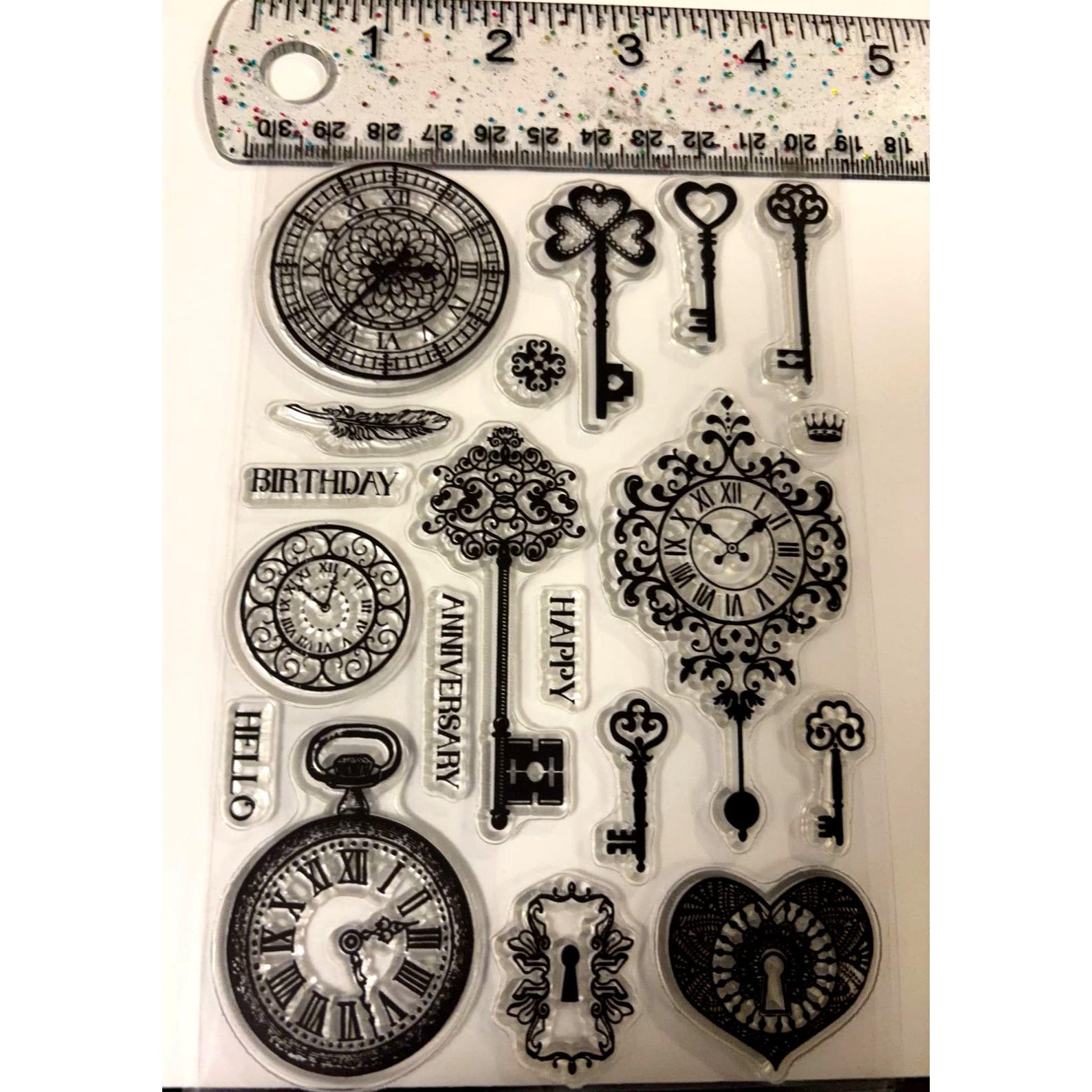 Clear Stamp, Vintage Theme, Keys, Locks, Clocks, Scrapbook, Card Making ...