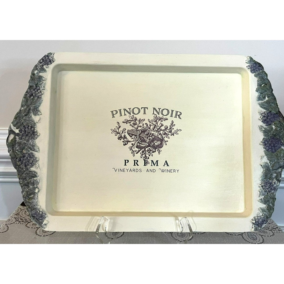 Vintage Look, Vinyard Inspired Painted Silverplate Serving Tray With ...
