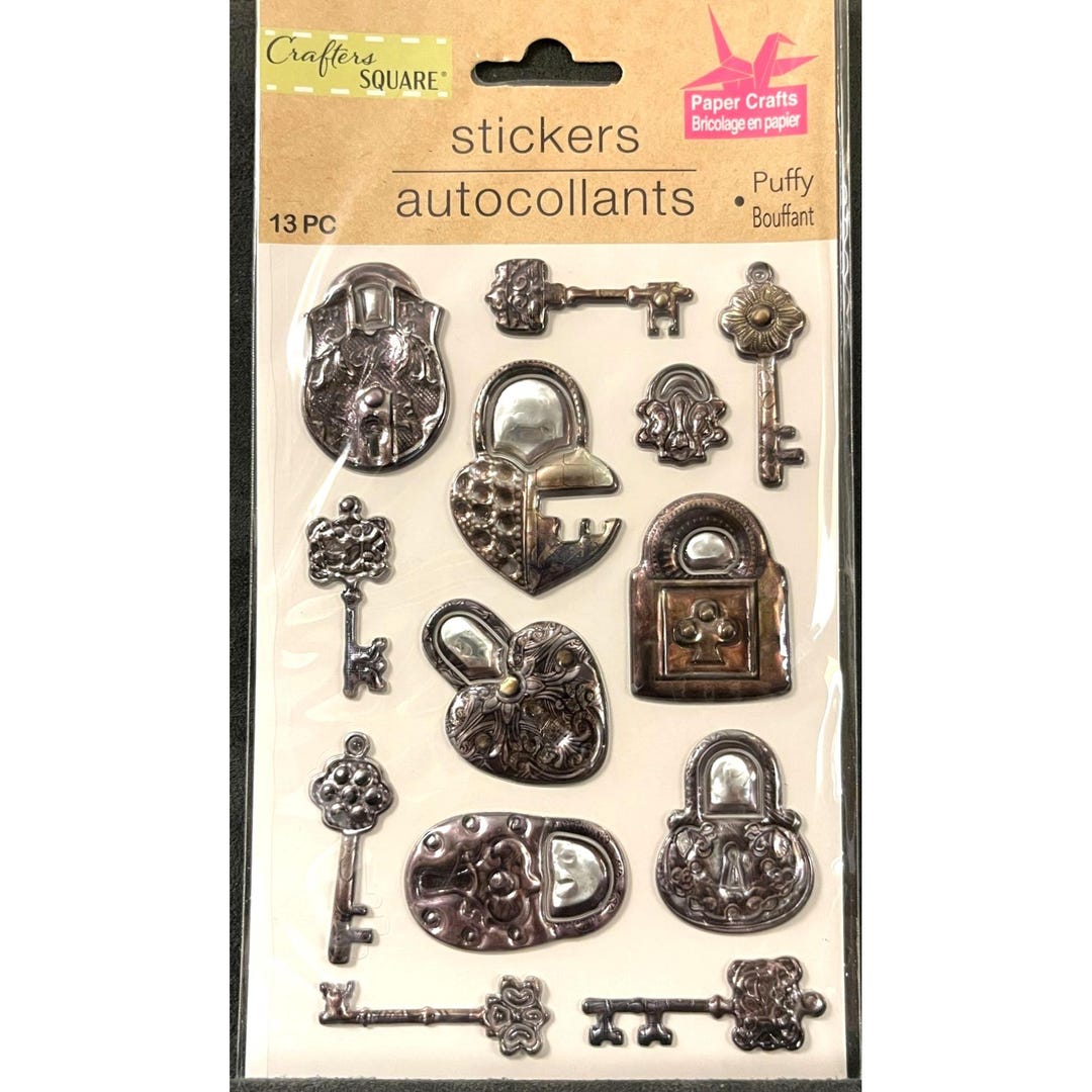 Crafters Square Keys and Locks Puffy Stickers 13 Pieces. Silver, Brass ...