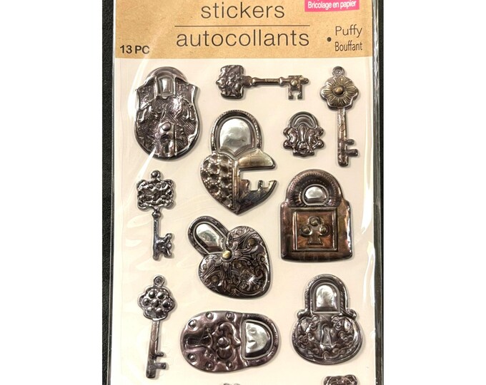 Crafters Square Keys and Locks Puffy Stickers 13 Pieces. Silver, Brass ...