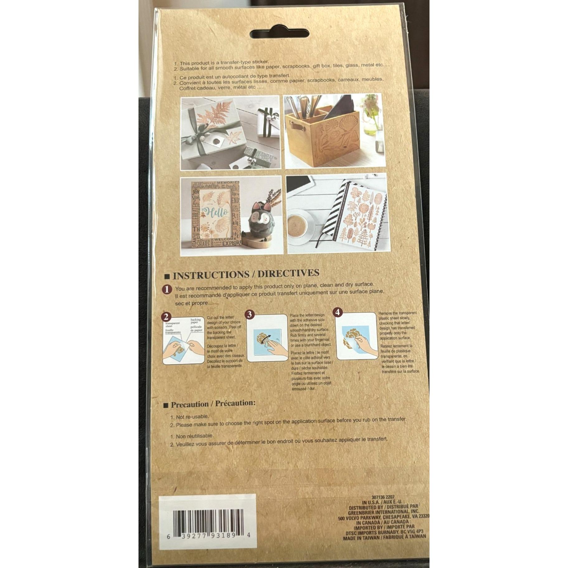 NEW! Crafter's Square Rub on Transfers, Gold, Metallic, Leaves, Vines ...