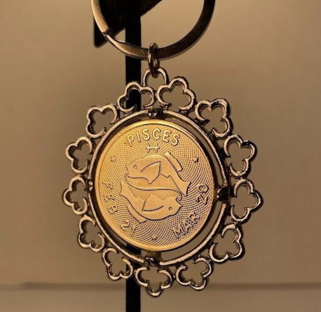 Upcycled Pisces Zodiac Keychain/ Gold and Silver Keychain/ Water Sign ...