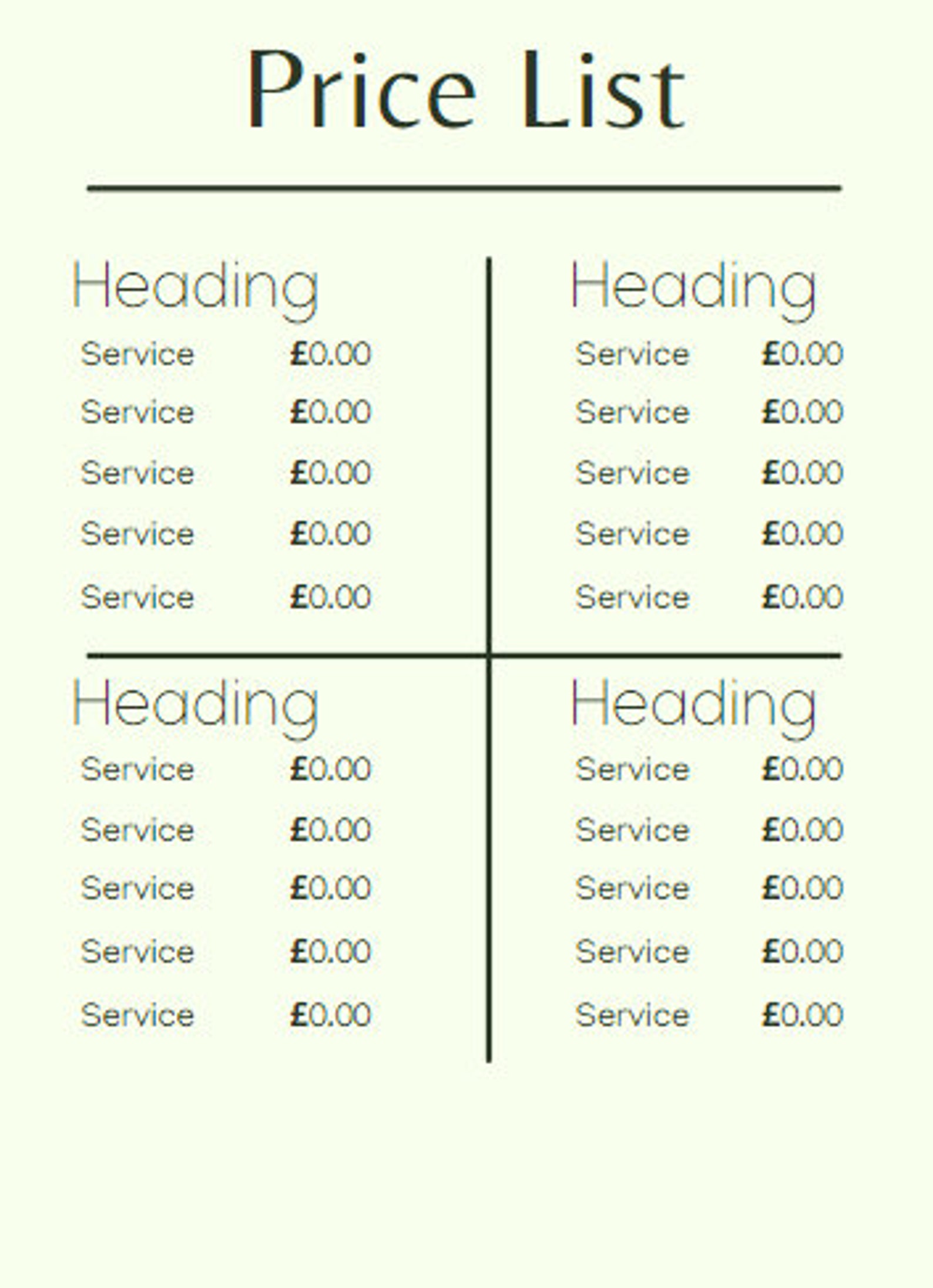 Pricing List Price List Template Printable List Instant Download ...
