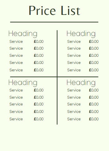 Pricing List Price List Template Printable List Instant Download ...