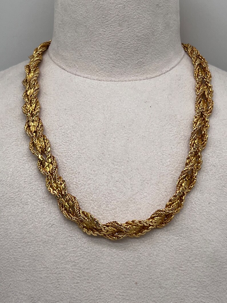 80s Gold Chunky Interweave Chains Necklace/ Vintage Multi Strands ...