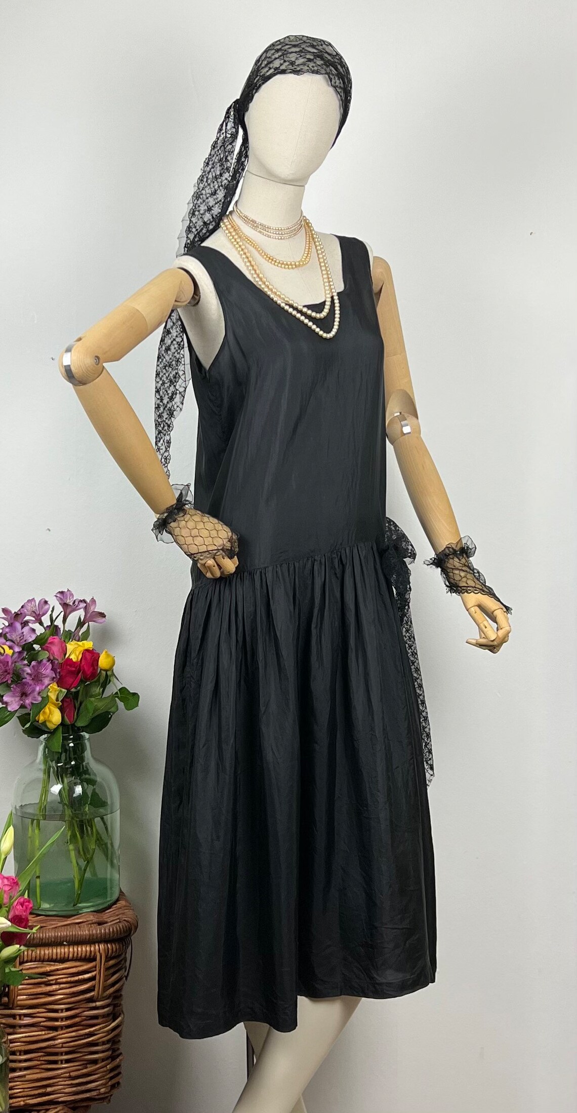 Christina Abbott 50s Does 20s Silk Flapper Dress/ Vintage Black Silk ...