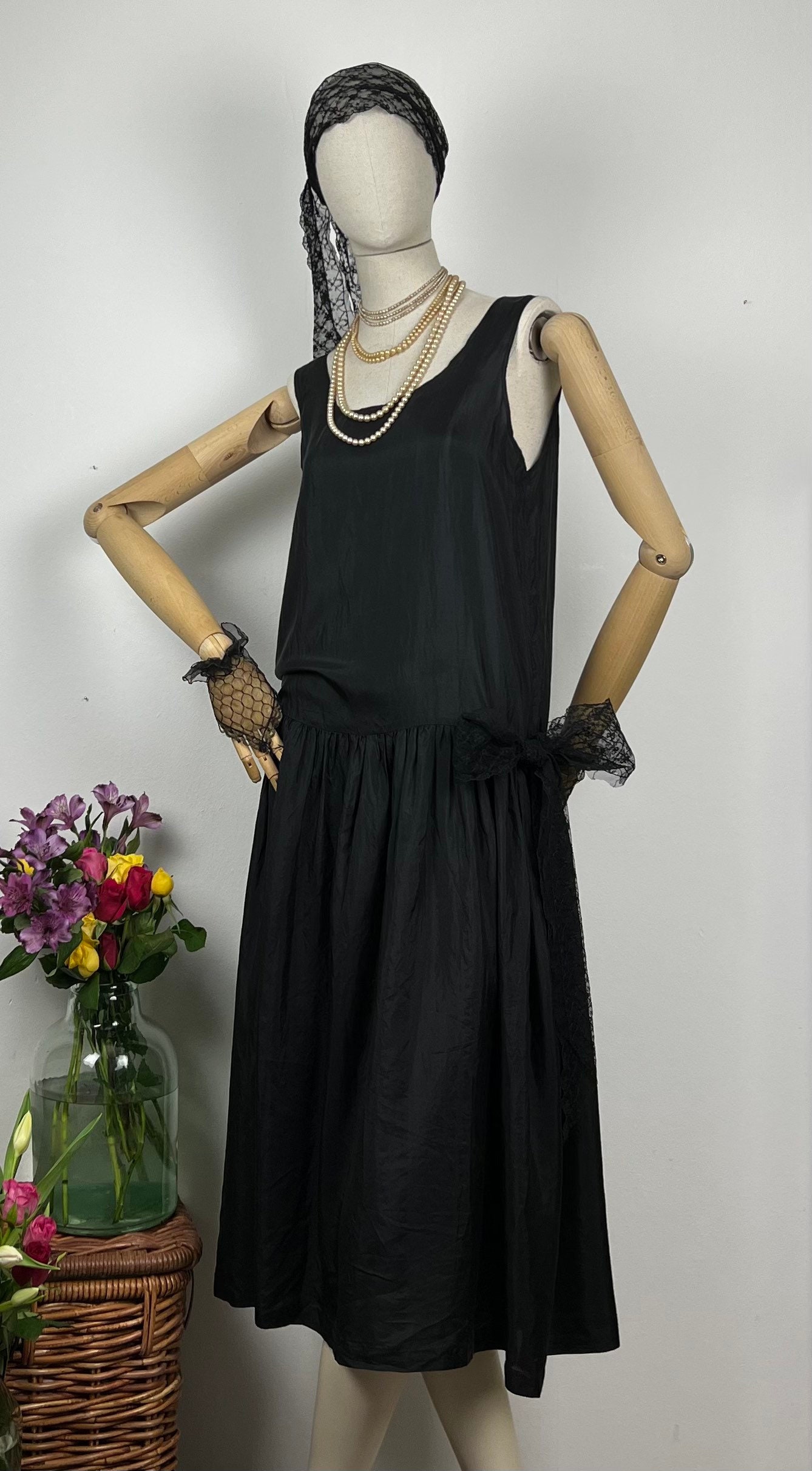 Christina Abbott 50s Does 20s Silk Flapper Dress/ Vintage Black Silk ...